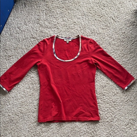 Burberry | Tops | Burberry Red Top With Checkered Trim | Poshmark